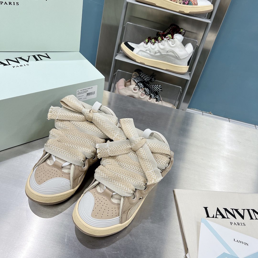 LANVIN Leather Curb Sneakers Tan • SneakerDouble