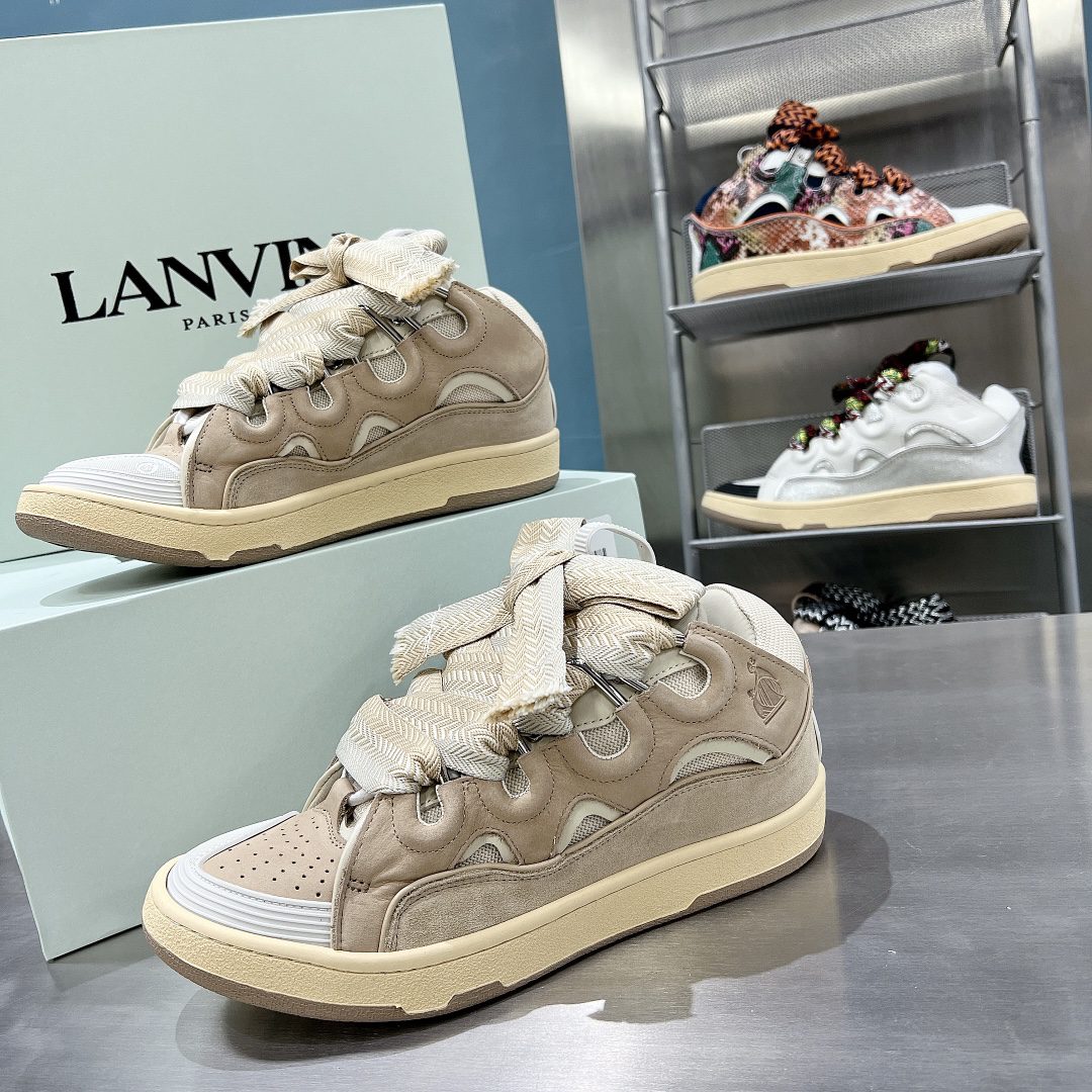 LANVIN Leather Curb Sneakers Tan • SneakerDouble